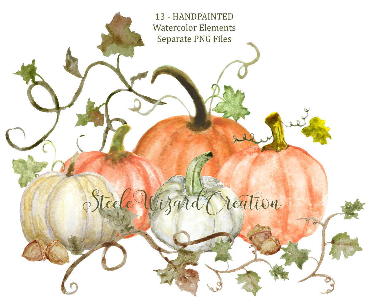 Fall Autumn Pumpkins Watercolor Clipart – Steele Wizard Creation