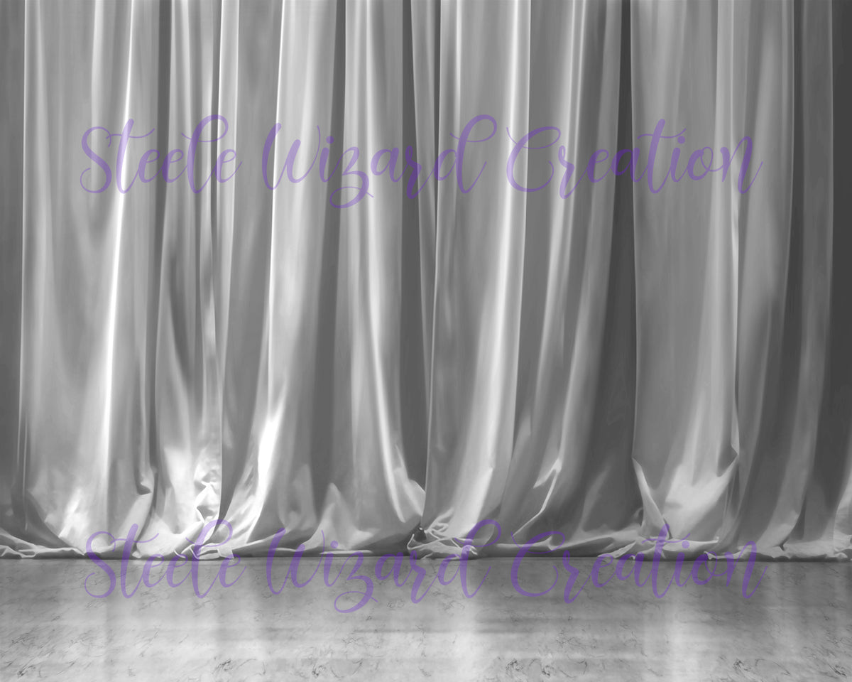 White Silver Curtain Stage Digital Backdrop – Steele Wizard Creation